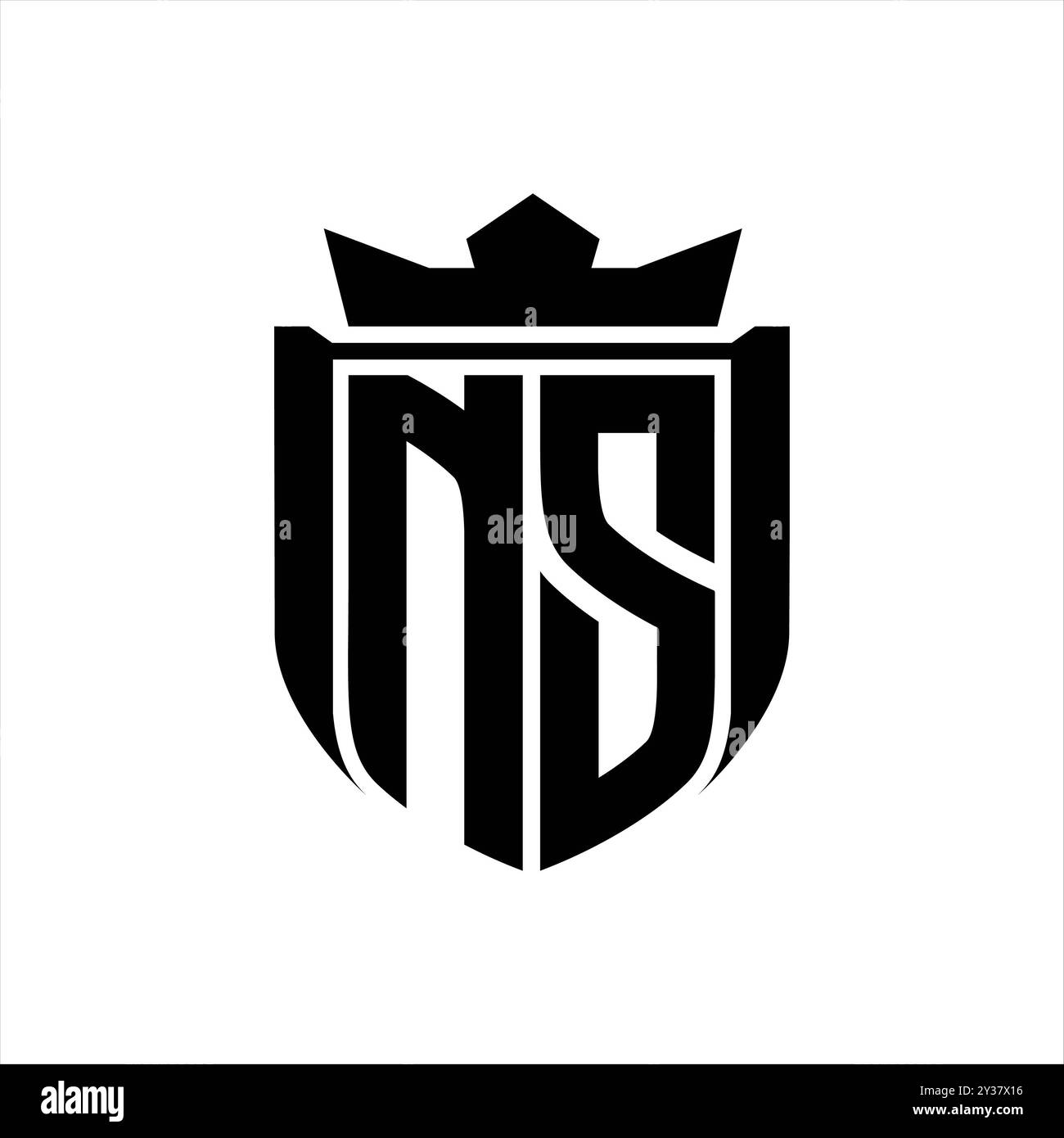 NS Letter logo with shield shape inside shield badge crown on white ...