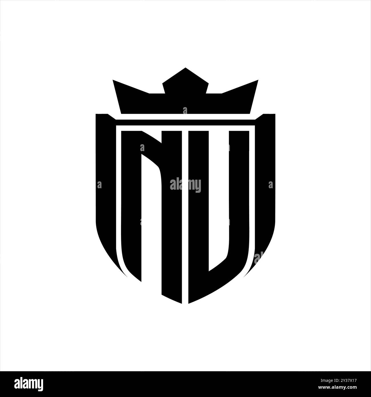 NU Letter logo with shield shape inside shield badge crown on white ...