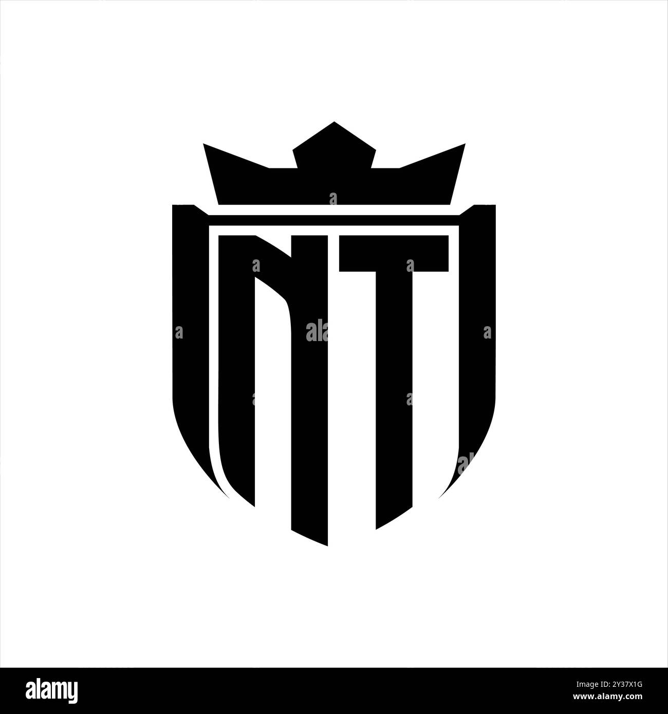 NT Letter logo with shield shape inside shield badge crown on white ...