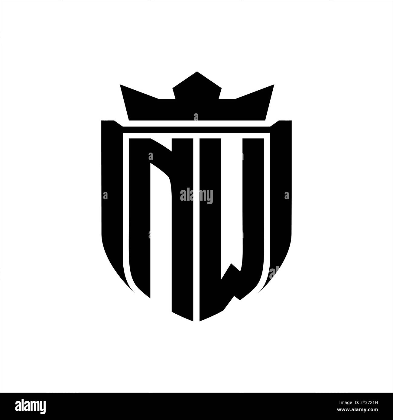 NW Letter logo with shield shape inside shield badge crown on white ...