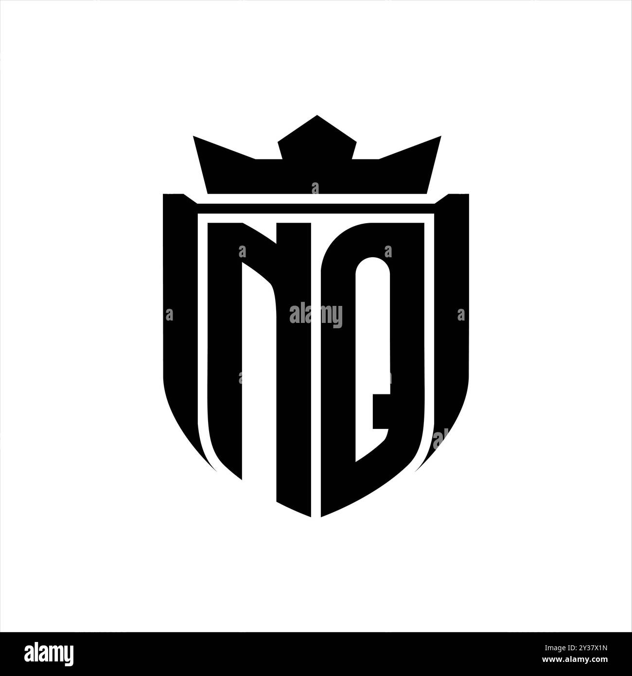 NQ Letter logo with shield shape inside shield badge crown on white ...