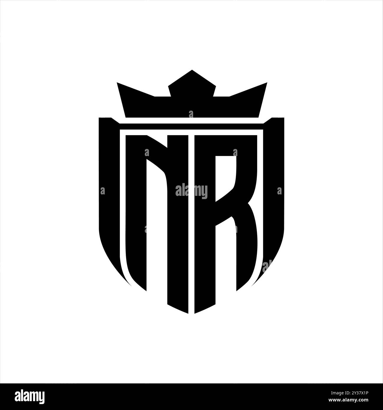 NR Letter logo with shield shape inside shield badge crown on white ...