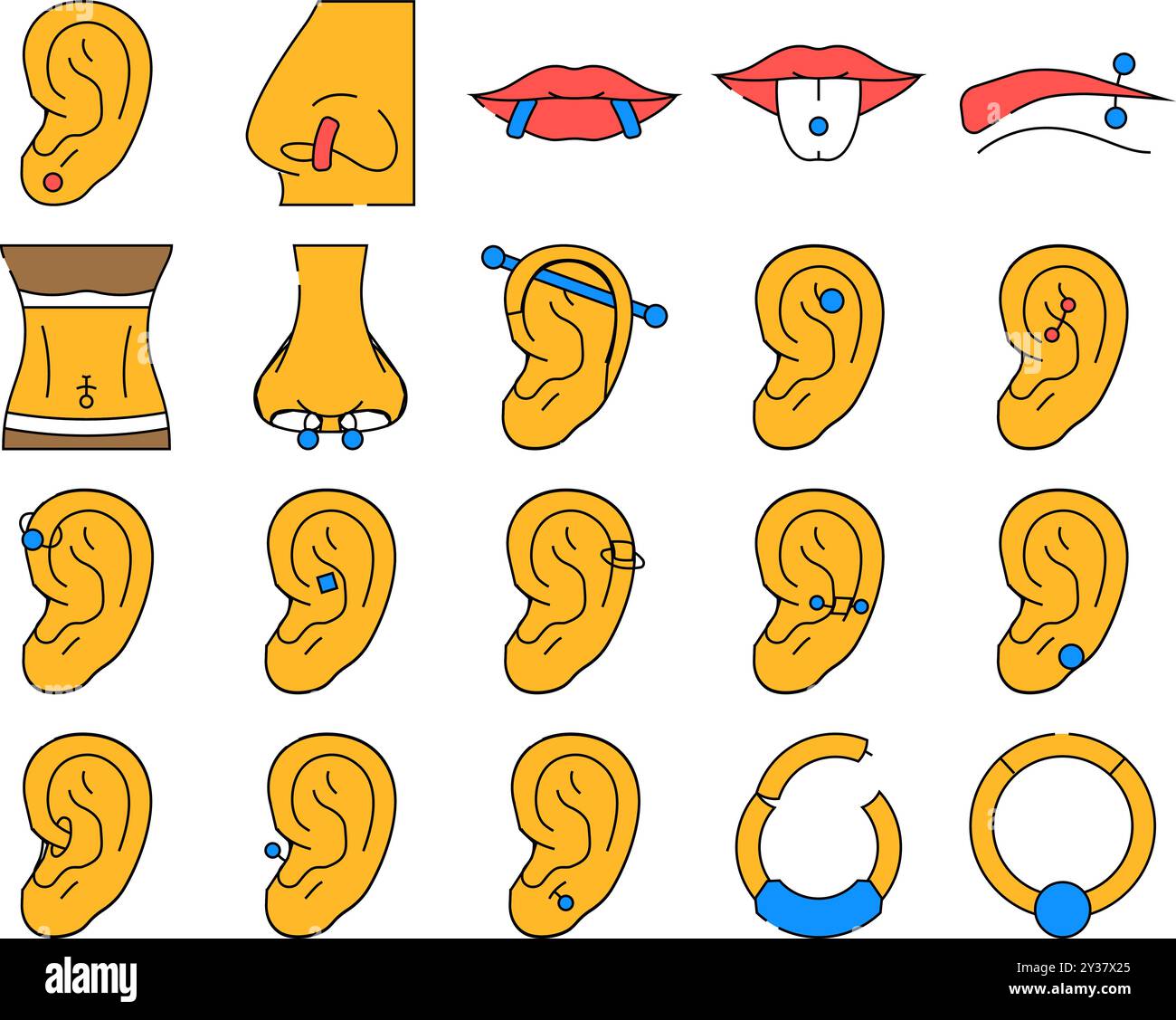 piercing ring earring nose icons set vector Stock Vector Image & Art ...