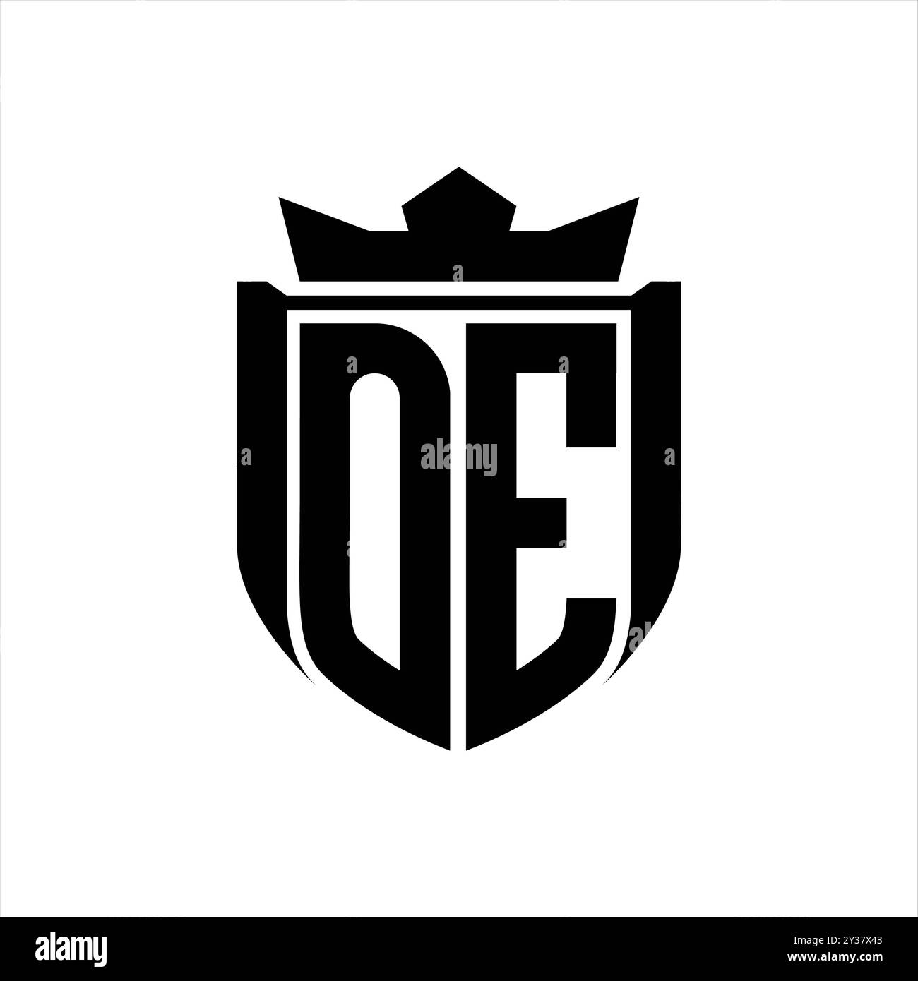 OE Letter logo with shield shape inside shield badge crown on white ...