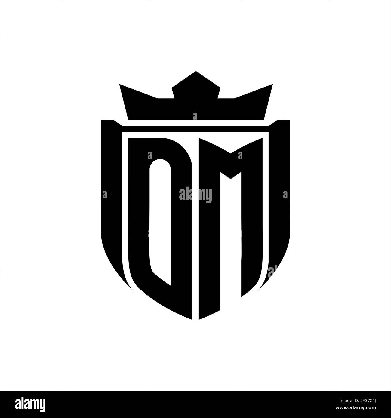 OM Letter logo with shield shape inside shield badge crown on white ...