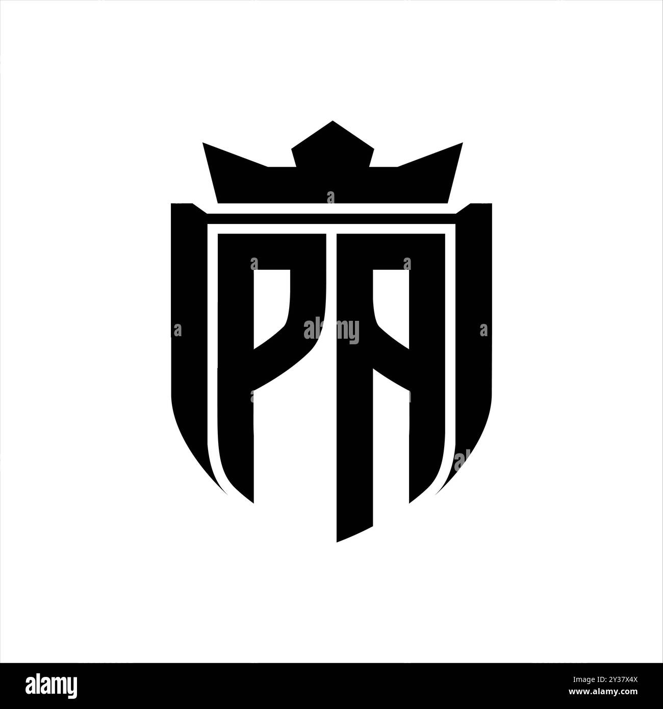 PA Letter logo with shield shape inside shield badge crown on white background template design ...