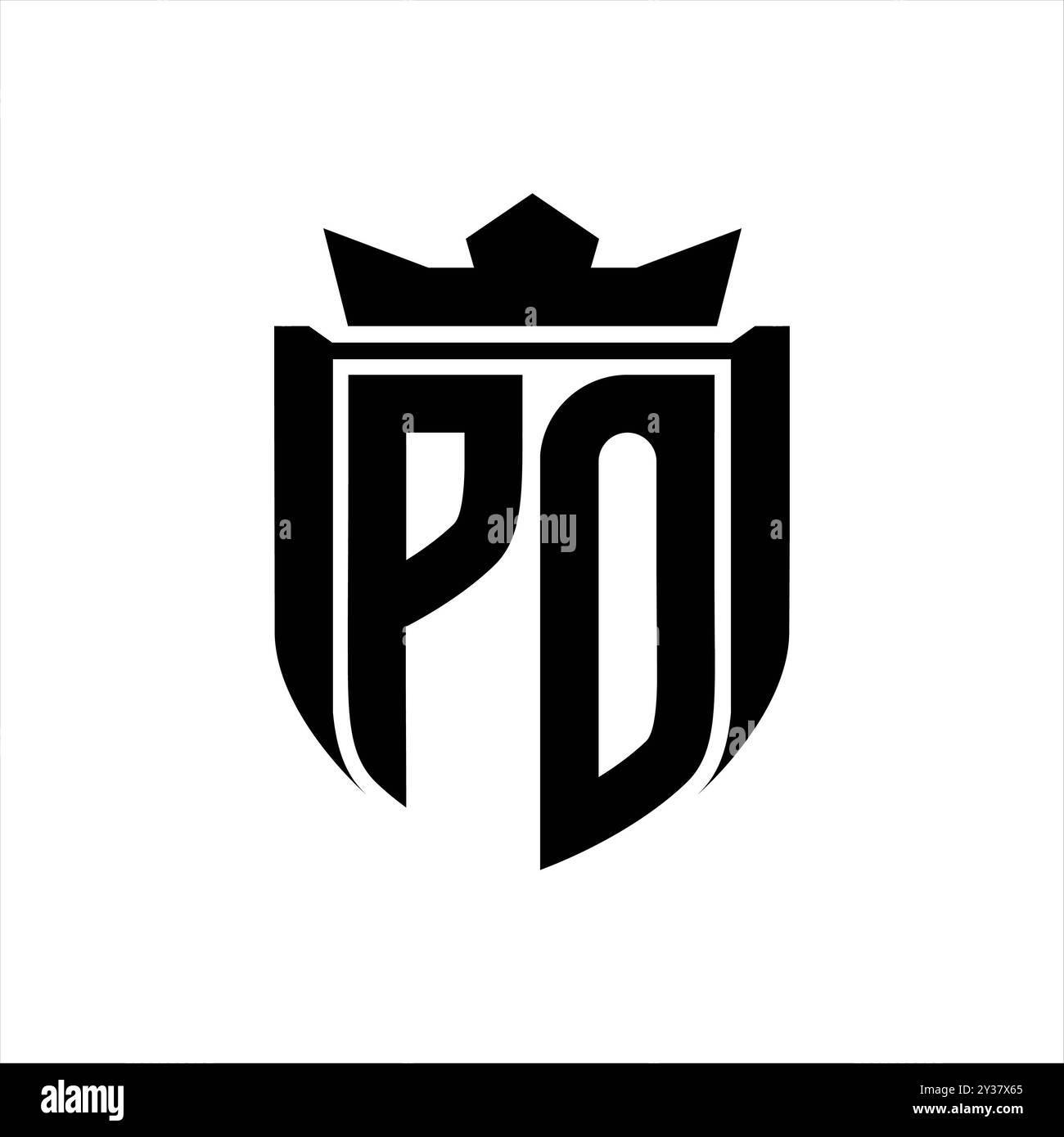 PO Letter logo with shield shape inside shield badge crown on white ...