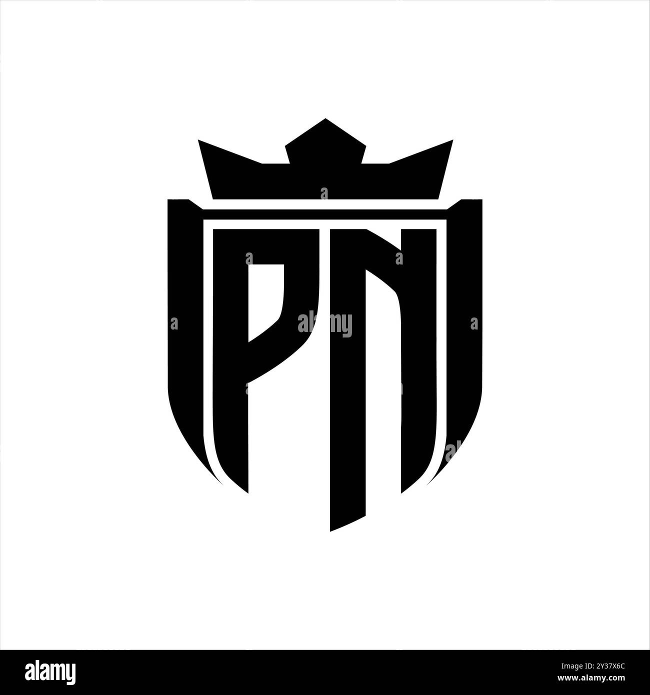 PN Letter logo with shield shape inside shield badge crown on white ...