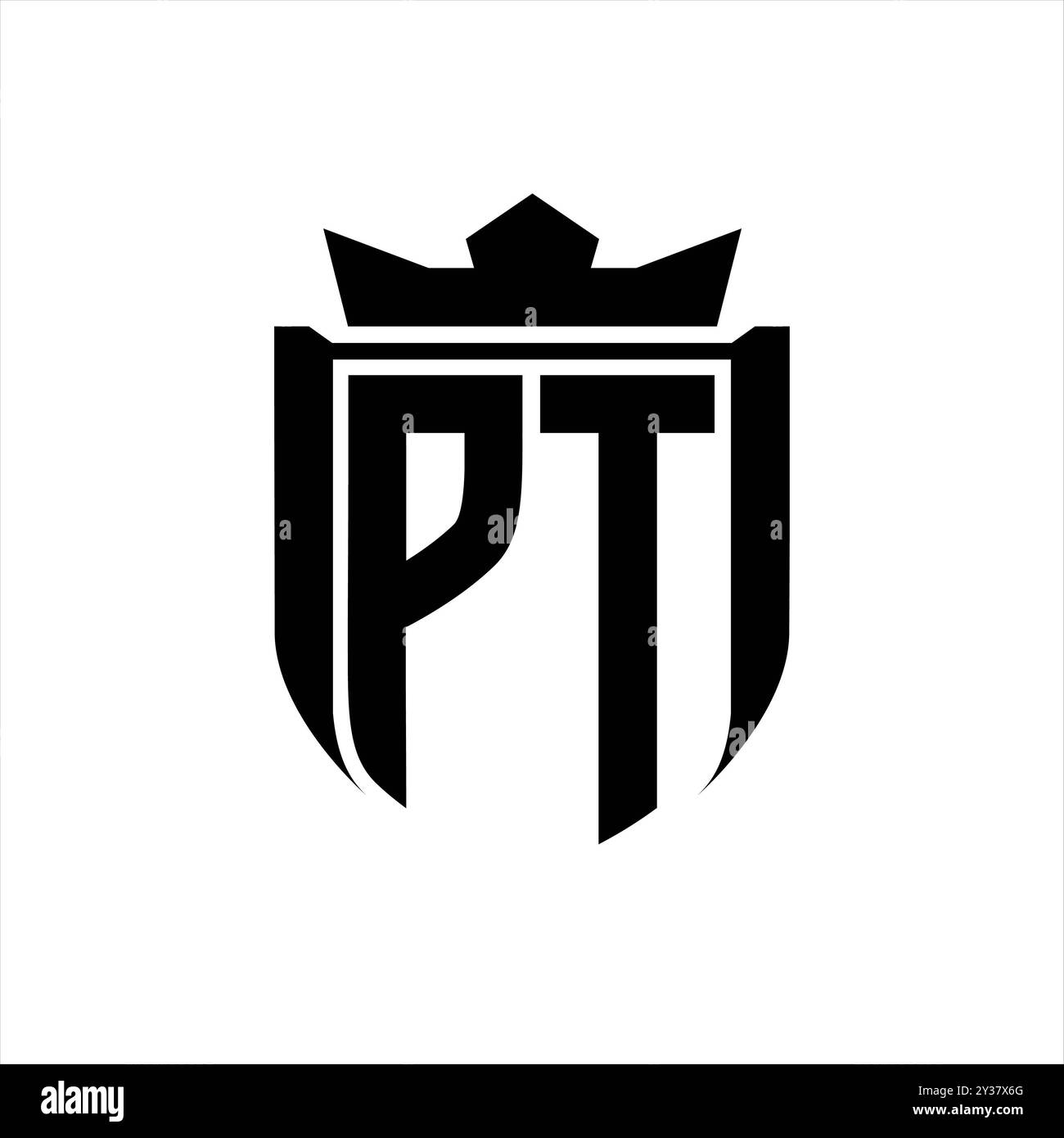 PT Letter logo with shield shape inside shield badge crown on white ...