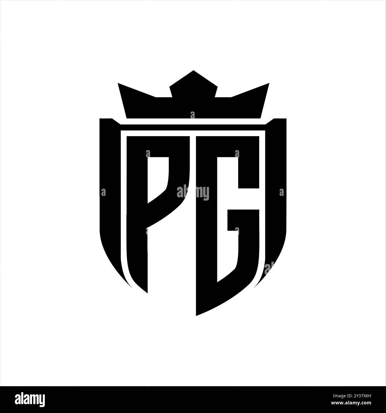 PG Letter logo with shield shape inside shield badge crown on white ...