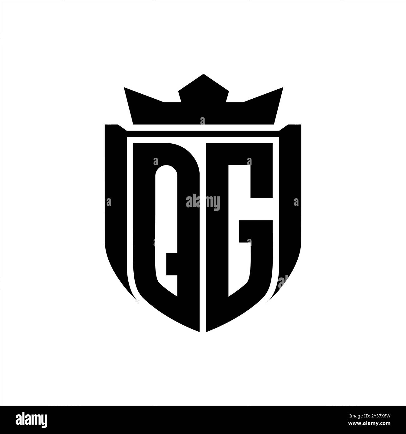 QG Letter logo with shield shape inside shield badge crown on white ...