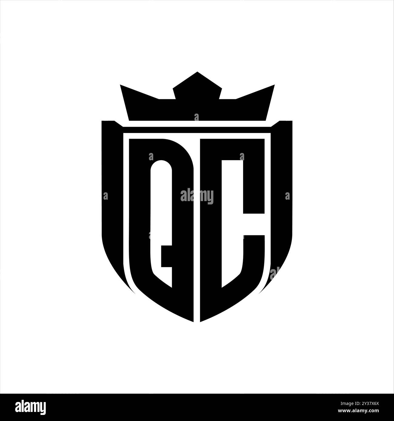 QC Letter logo with shield shape inside shield badge crown on white ...