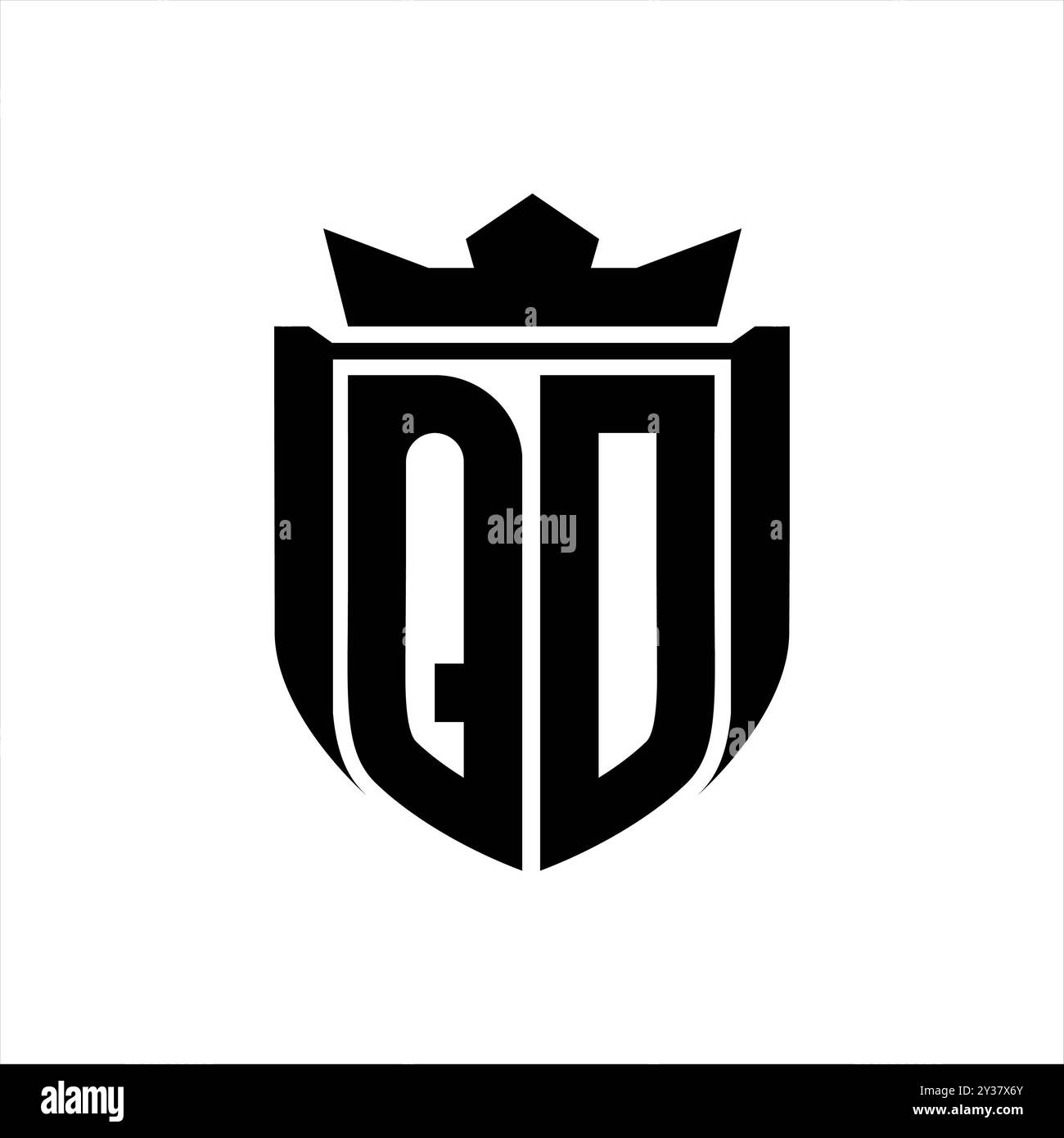 QD Letter logo with shield shape inside shield badge crown on white ...