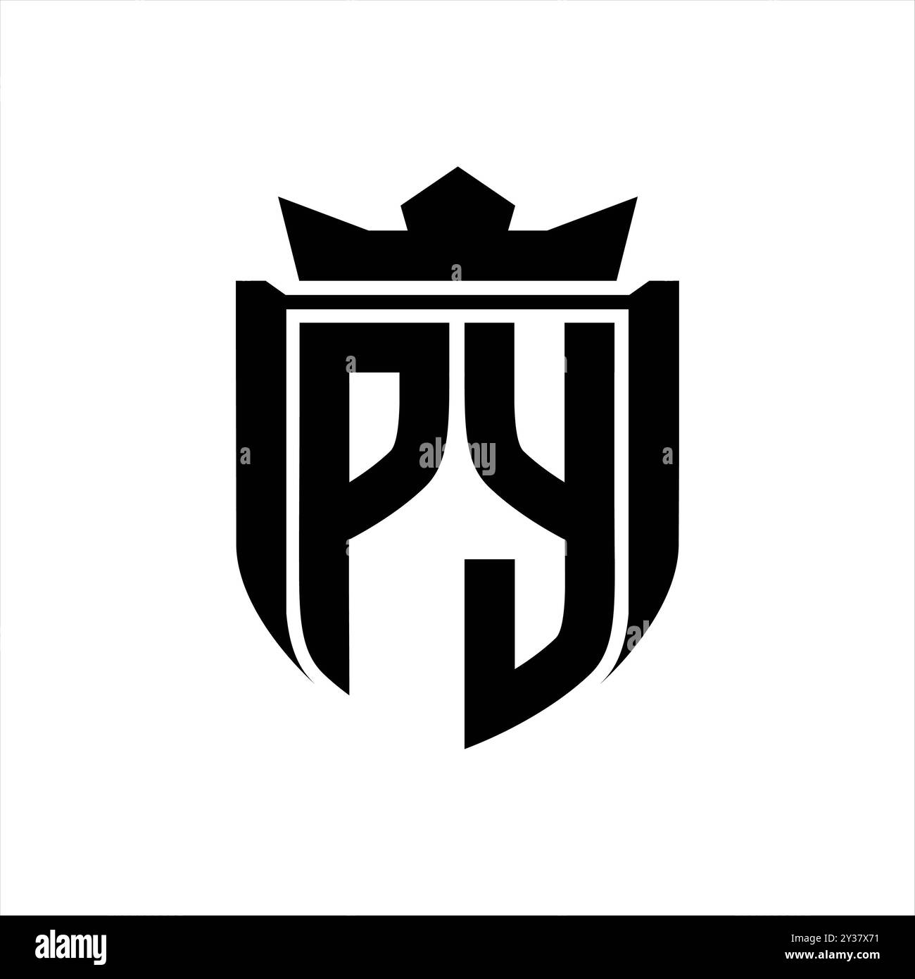 PY Letter logo with shield shape inside shield badge crown on white ...