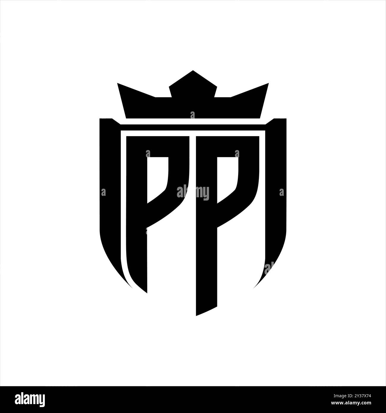 PP Letter logo with shield shape inside shield badge crown on white ...