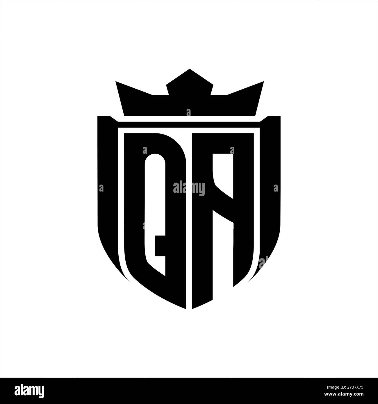 QA Letter logo with shield shape inside shield badge crown on white ...