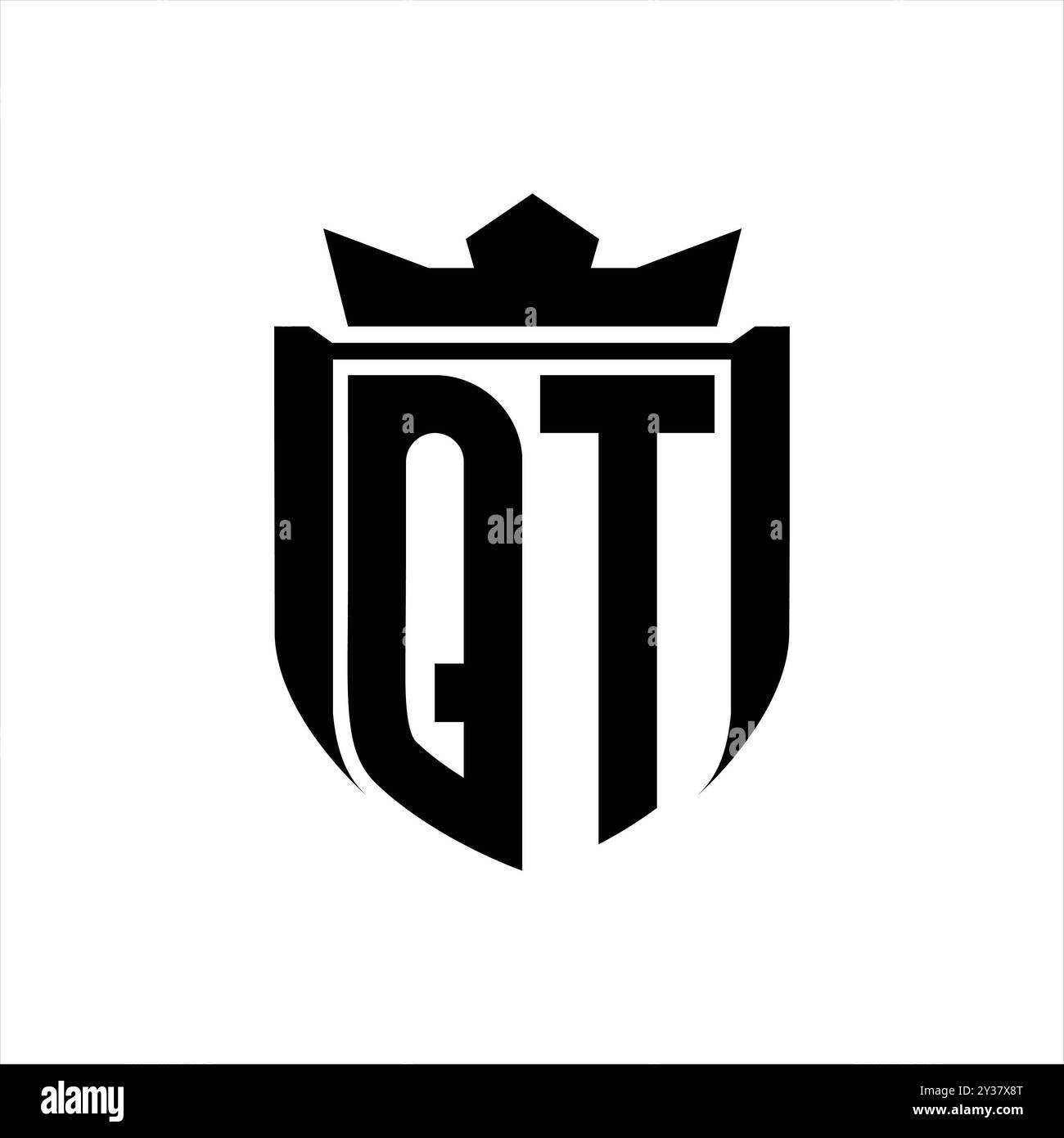QT Letter logo with shield shape inside shield badge crown on white ...