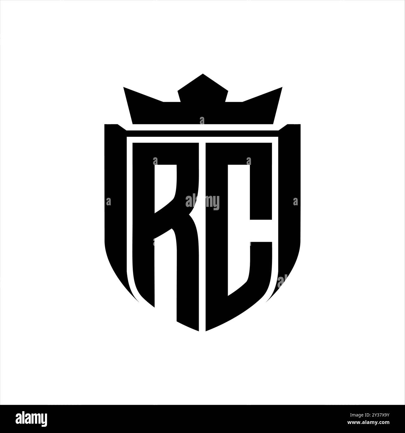 RC Letter logo with shield shape inside shield badge crown on white ...