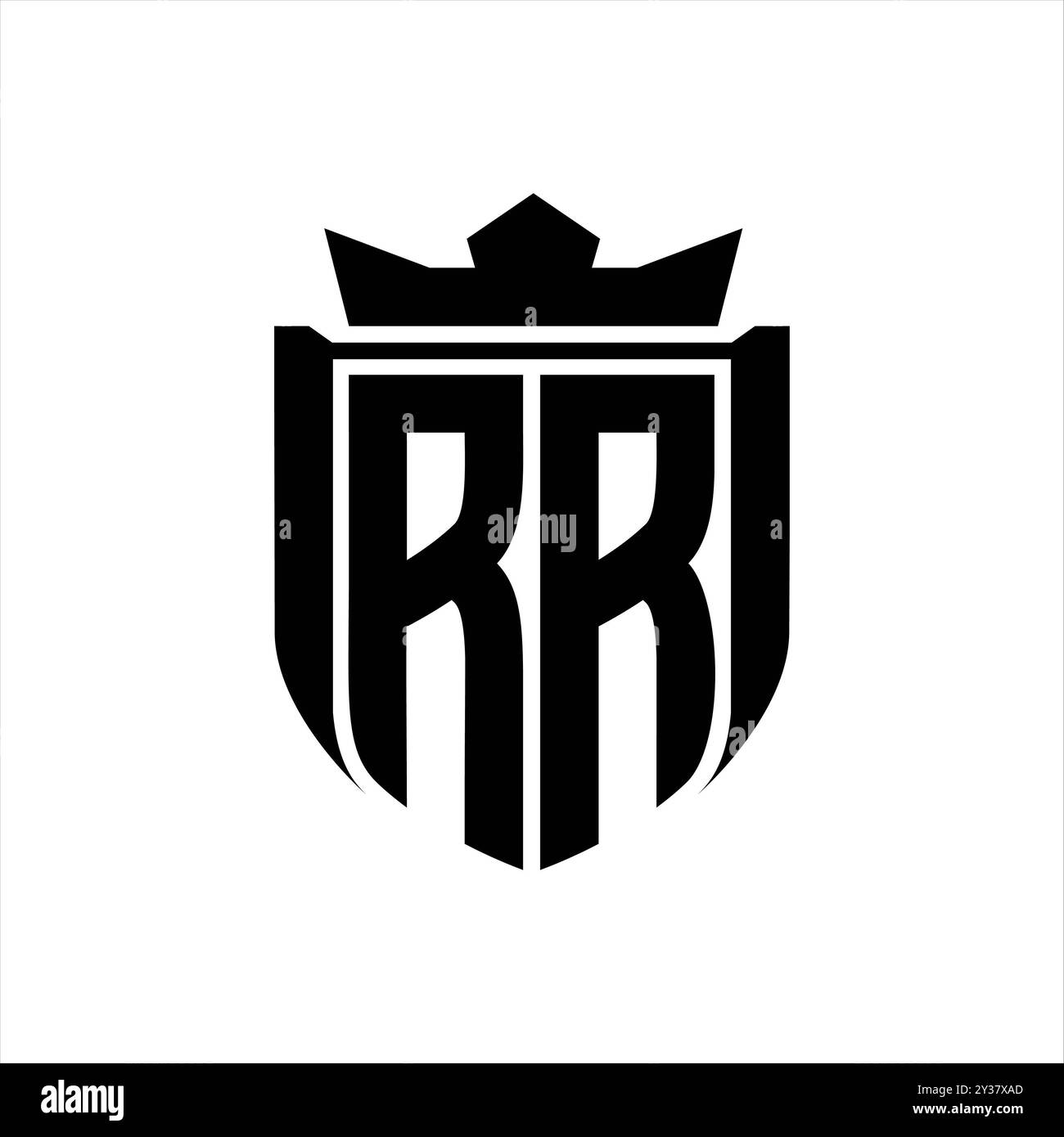 RR Letter logo with shield shape inside shield badge crown on white ...