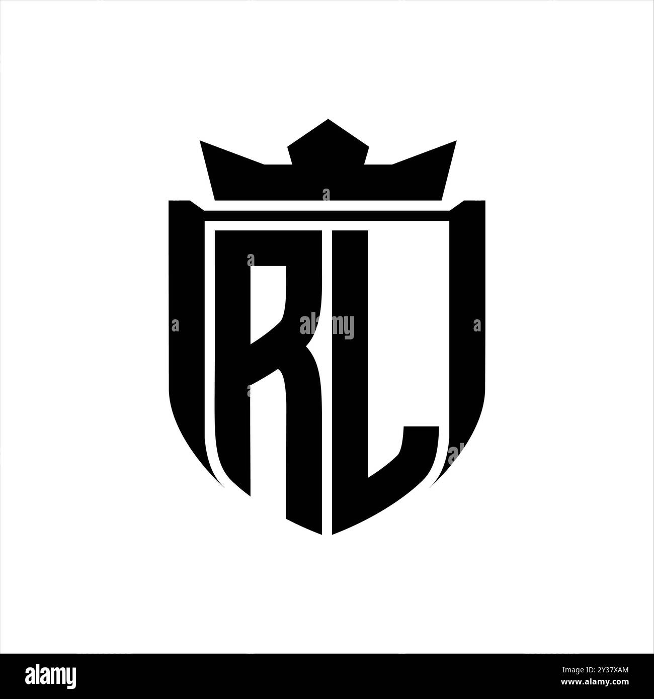 RL Letter logo with shield shape inside shield badge crown on white ...