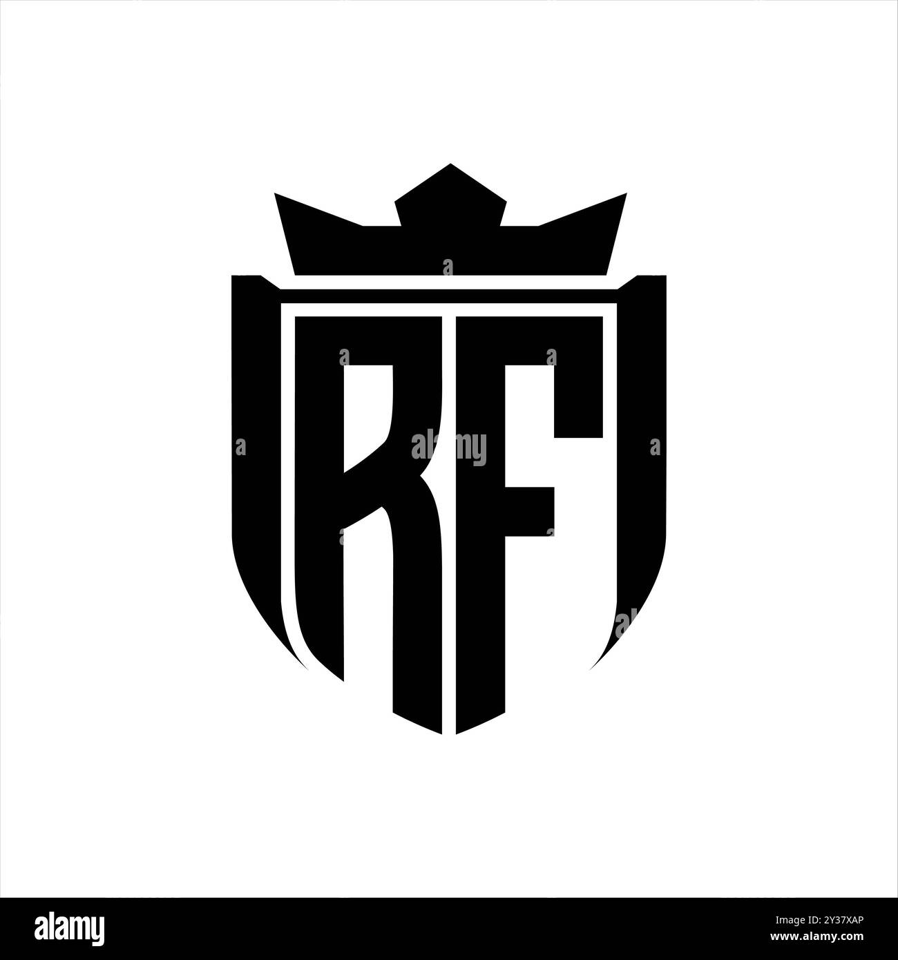 RF Letter logo with shield shape inside shield badge crown on white ...