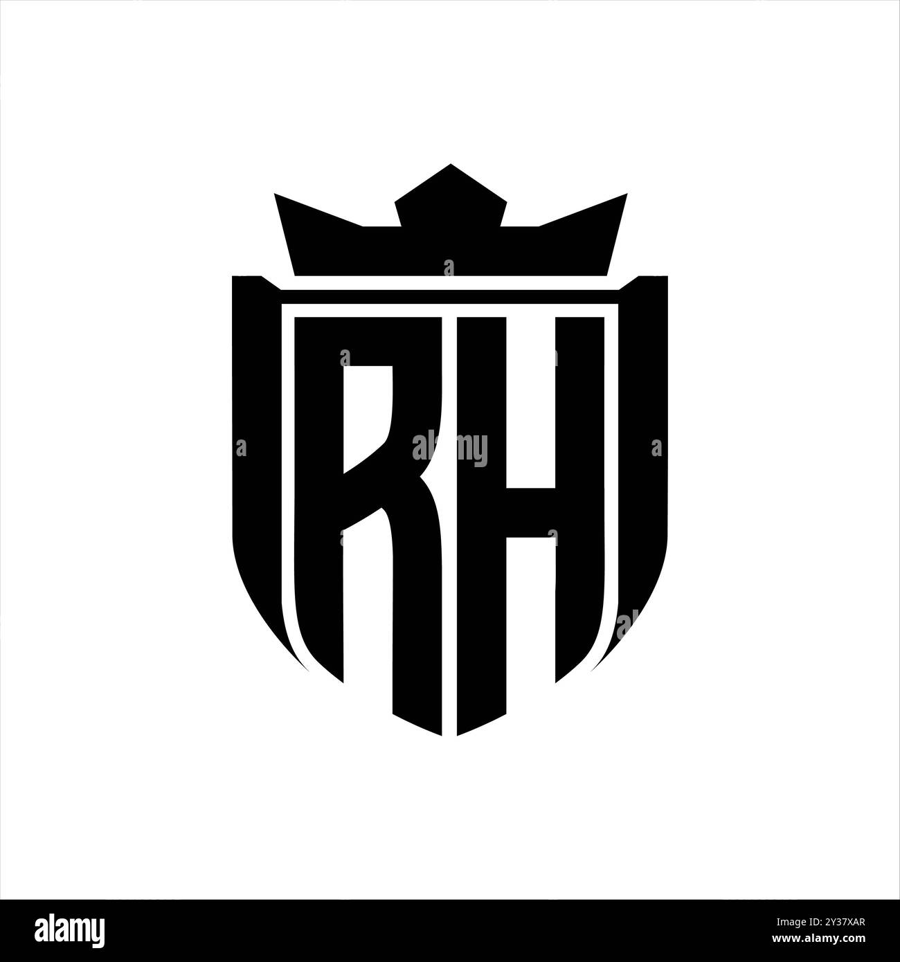 RH Letter logo with shield shape inside shield badge crown on white ...