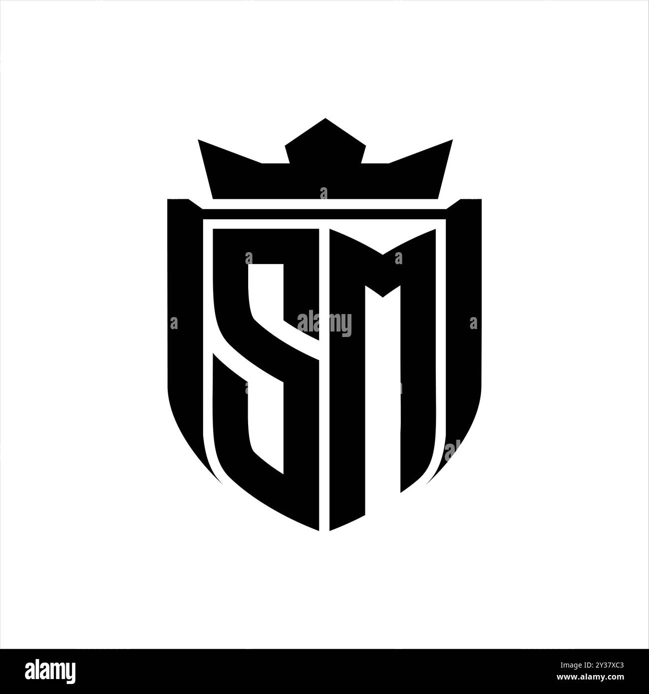 SM Letter logo with shield shape inside shield badge crown on white ...