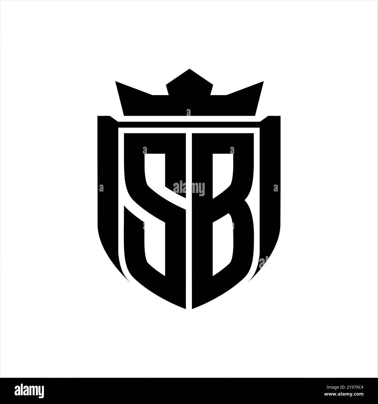 SB Letter logo with shield shape inside shield badge crown on white ...