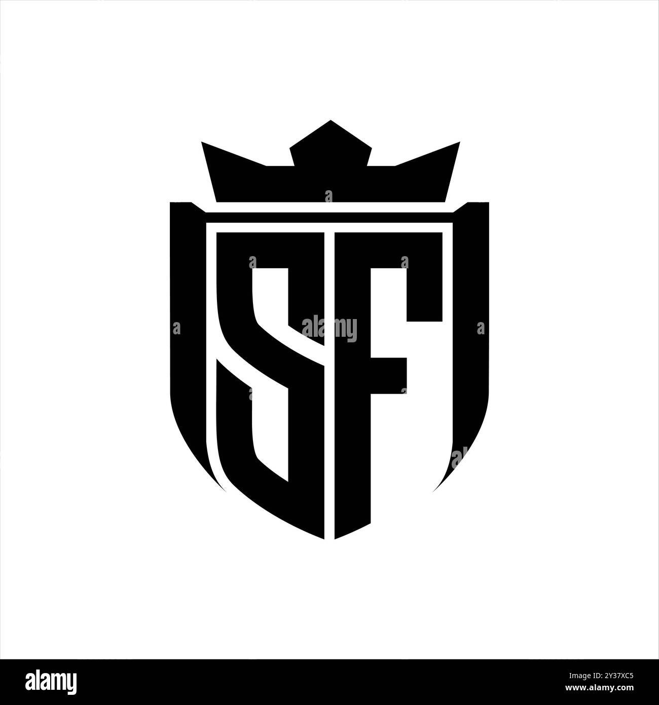 SF Letter logo with shield shape inside shield badge crown on white ...