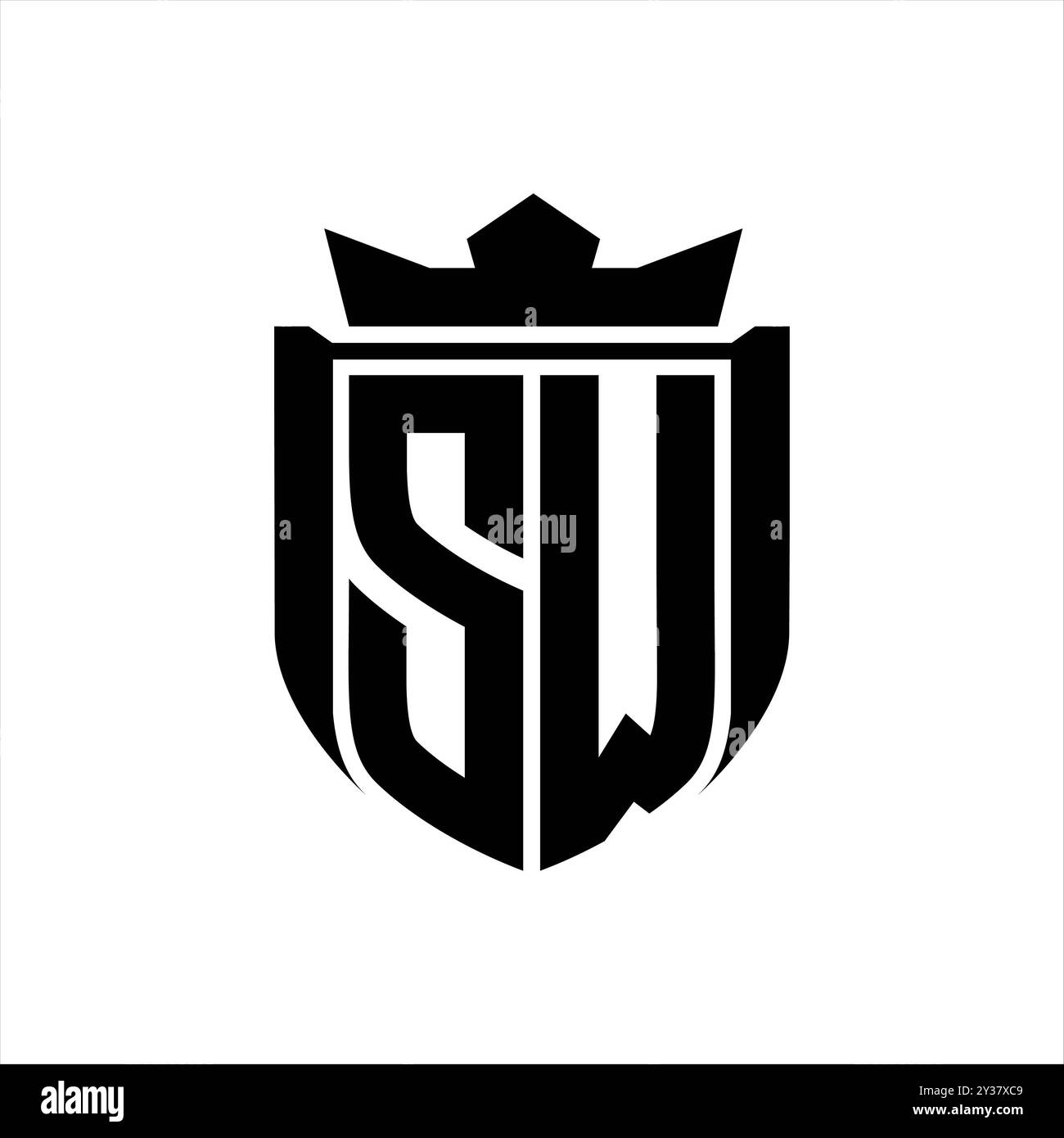 SW Letter logo with shield shape inside shield badge crown on white background template design ...