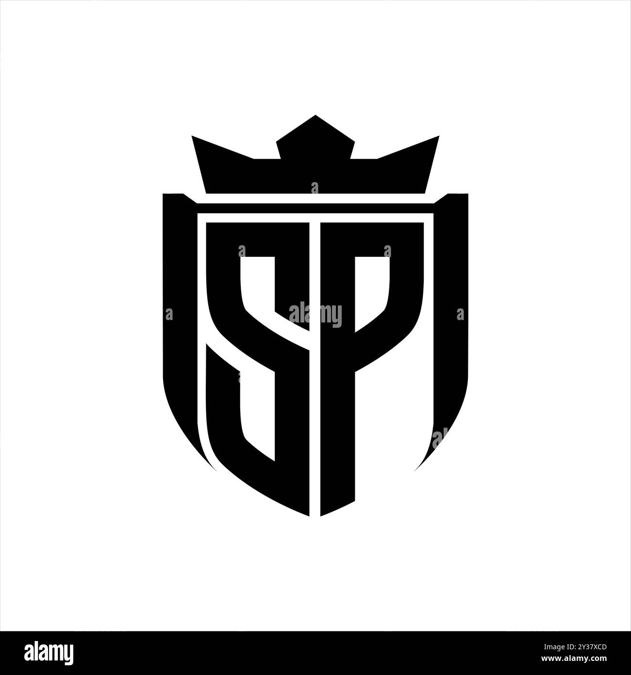 SP Letter logo with shield shape inside shield badge crown on white background template design ...