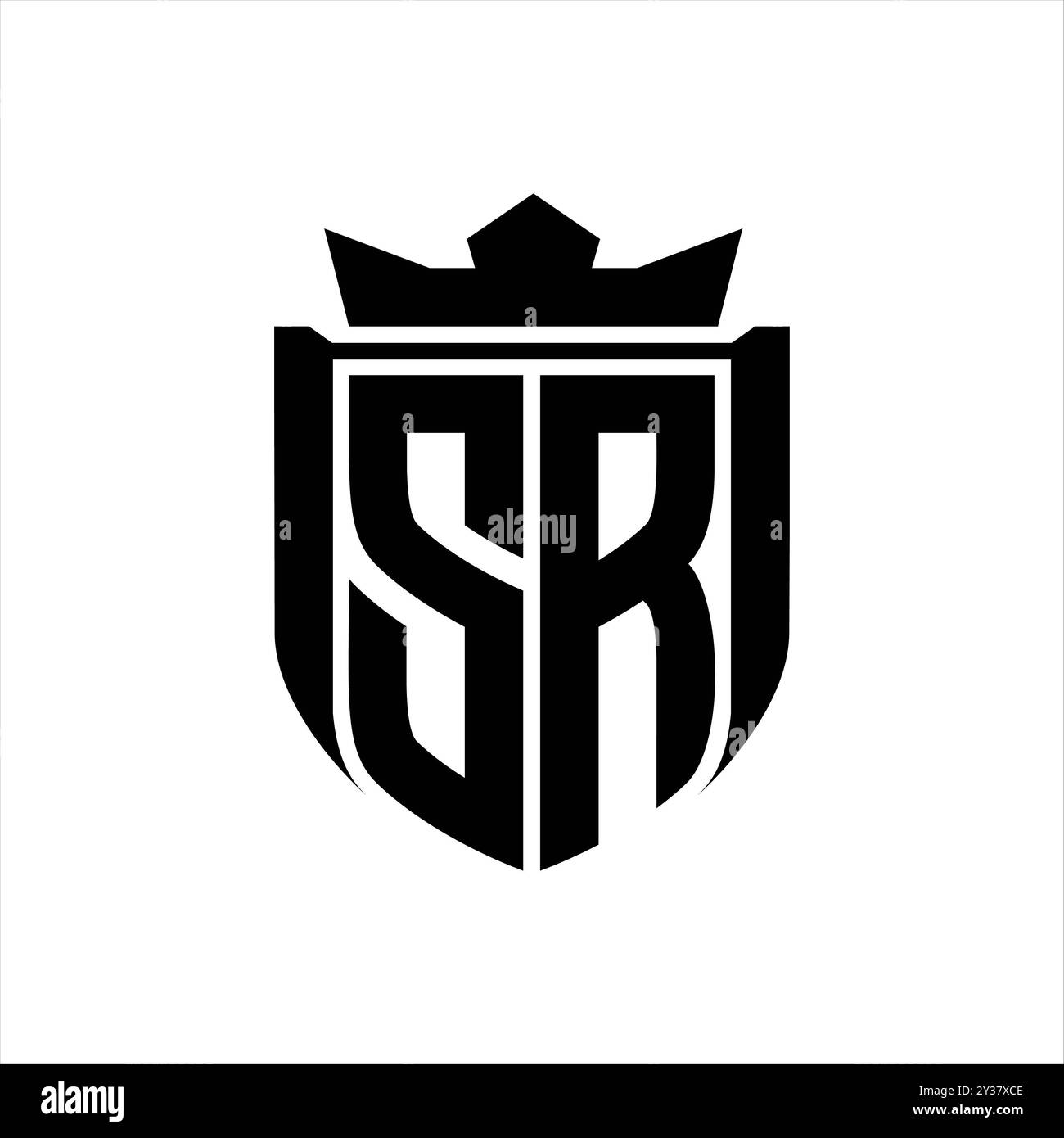 SR Letter logo with shield shape inside shield badge crown on white ...