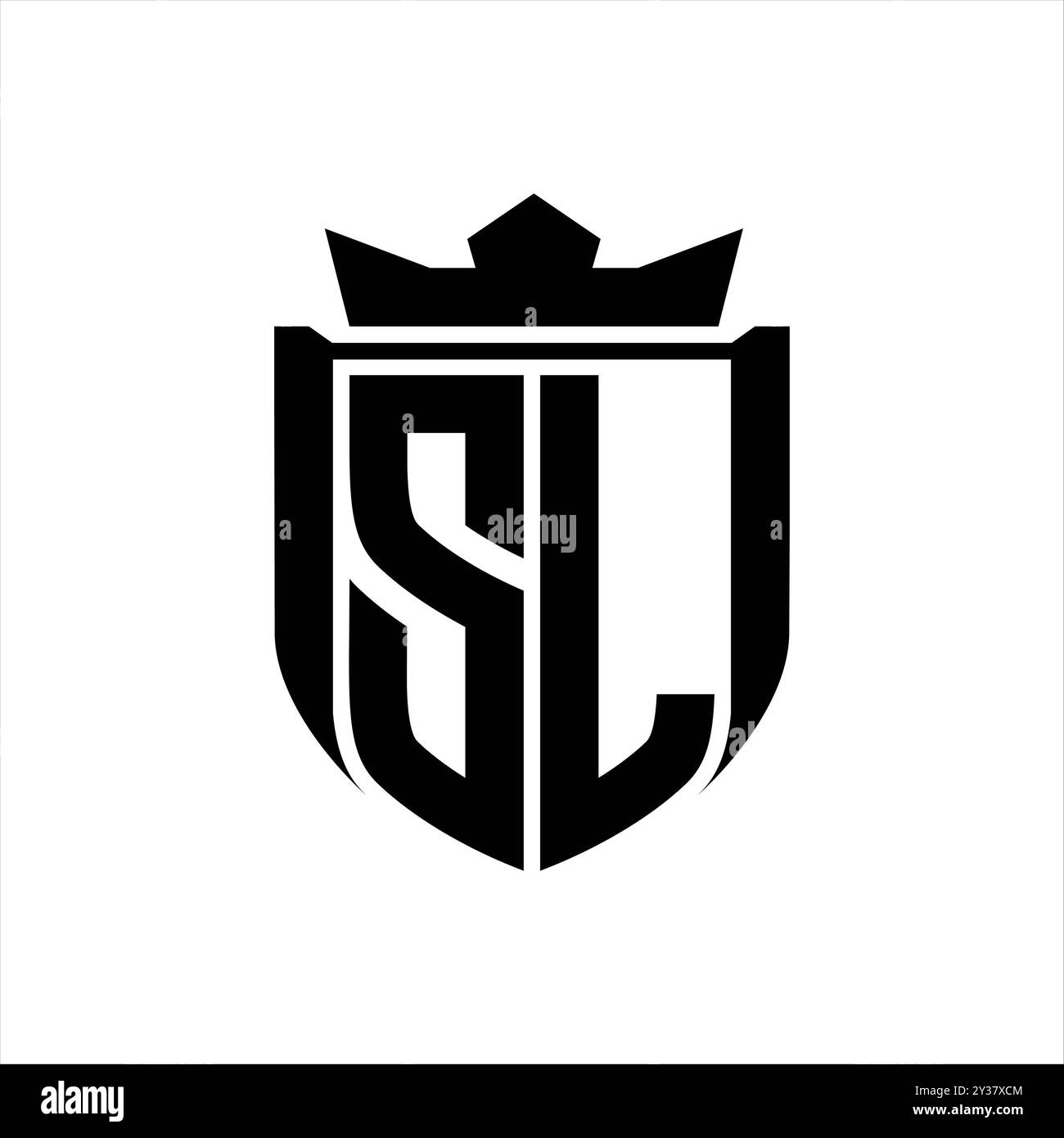 SL Letter logo with shield shape inside shield badge crown on white background template design ...