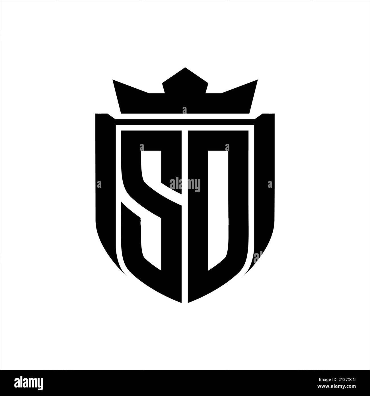 SD Letter logo with shield shape inside shield badge crown on white background template design ...