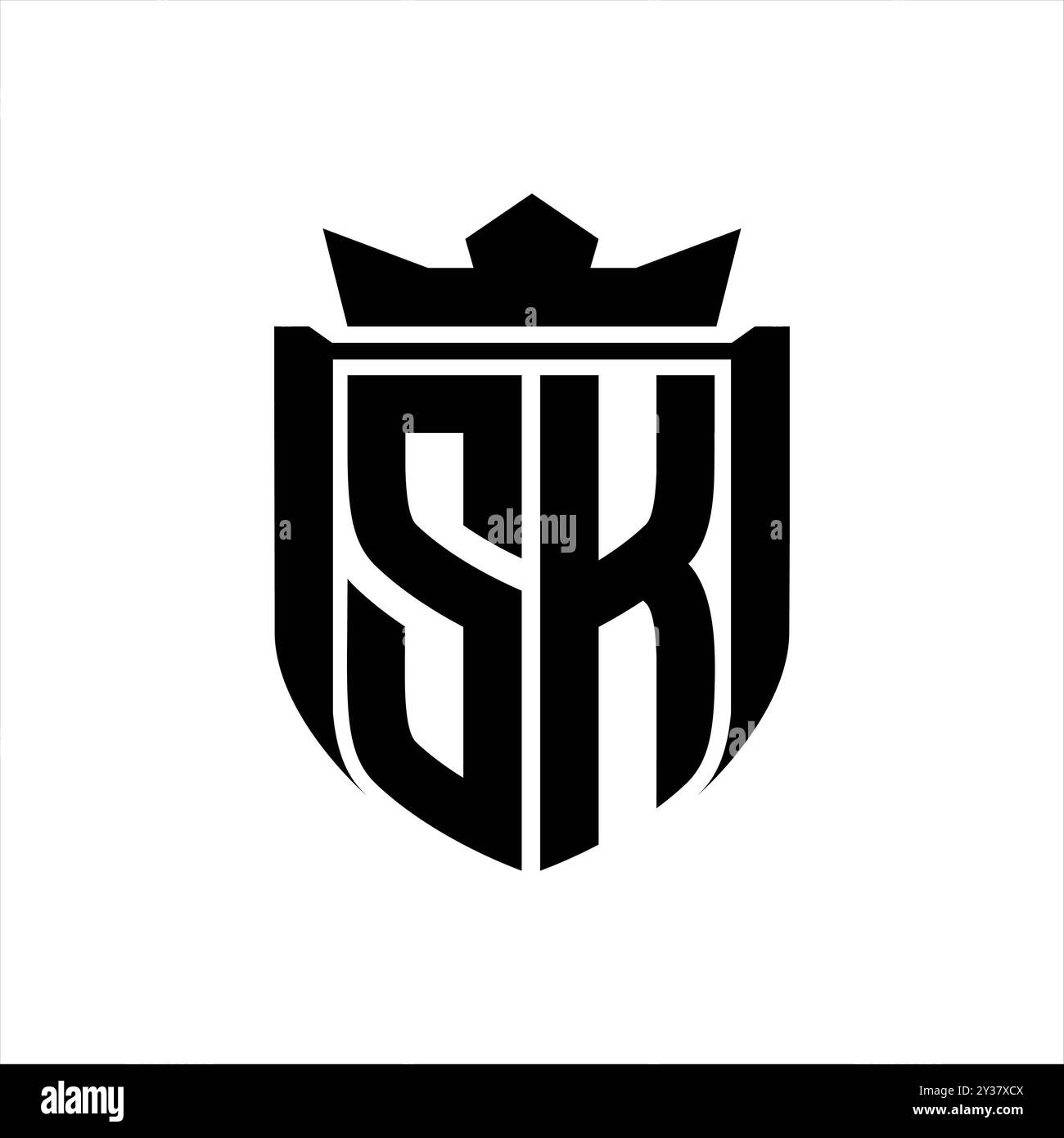 SK Letter logo with shield shape inside shield badge crown on white ...