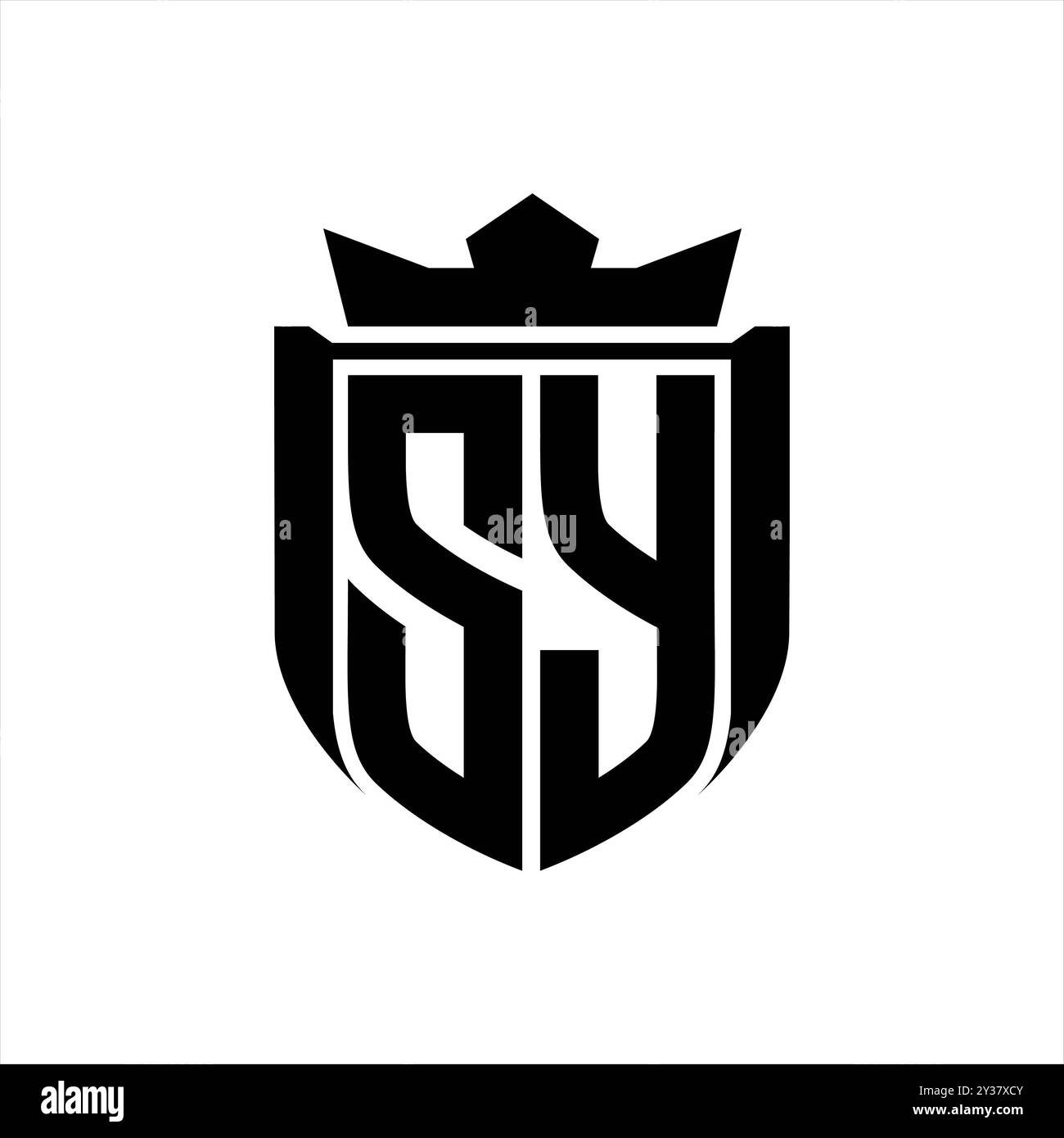 SY Letter logo with shield shape inside shield badge crown on white ...