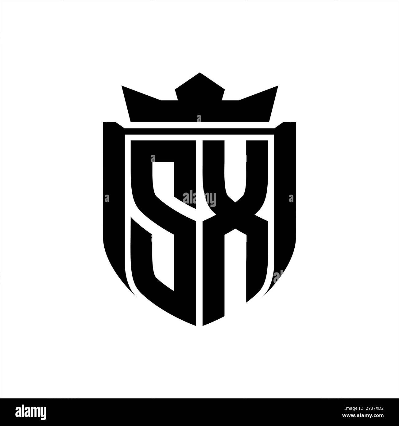SX Letter logo with shield shape inside shield badge crown on white ...