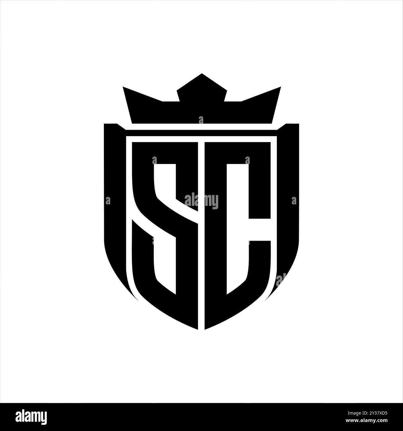 SC Letter logo with shield shape inside shield badge crown on white ...