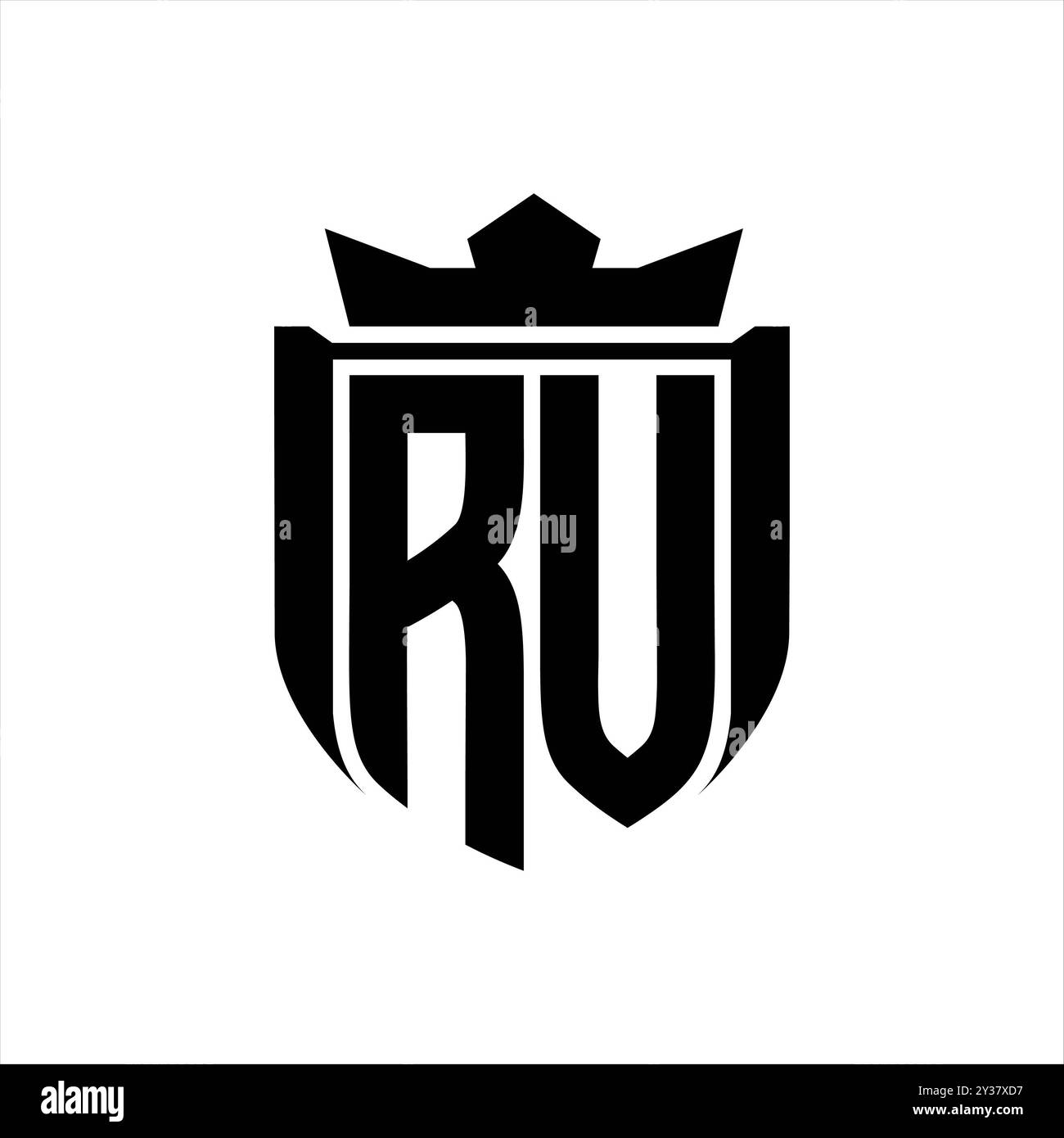 RV Letter logo with shield shape inside shield badge crown on white ...