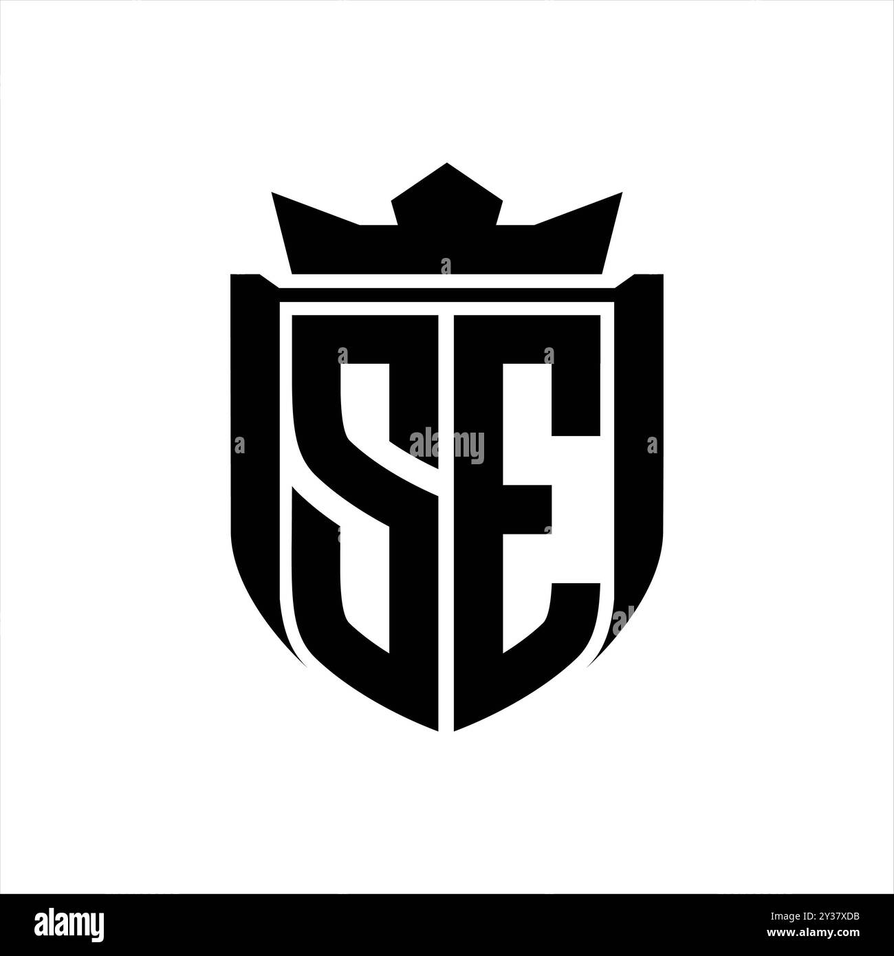 SE Letter logo with shield shape inside shield badge crown on white ...
