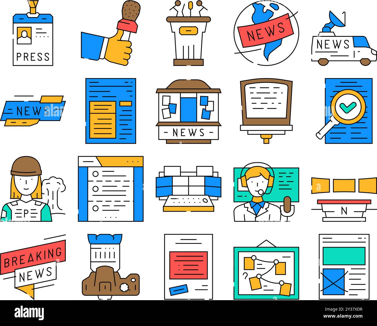 news media screen business icons set vector Stock Vector Image & Art ...