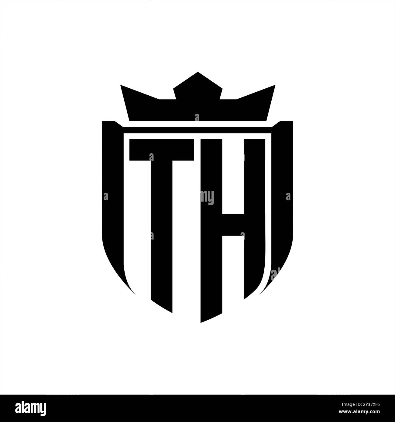 TH Letter logo with shield shape inside shield badge crown on white background template design ...