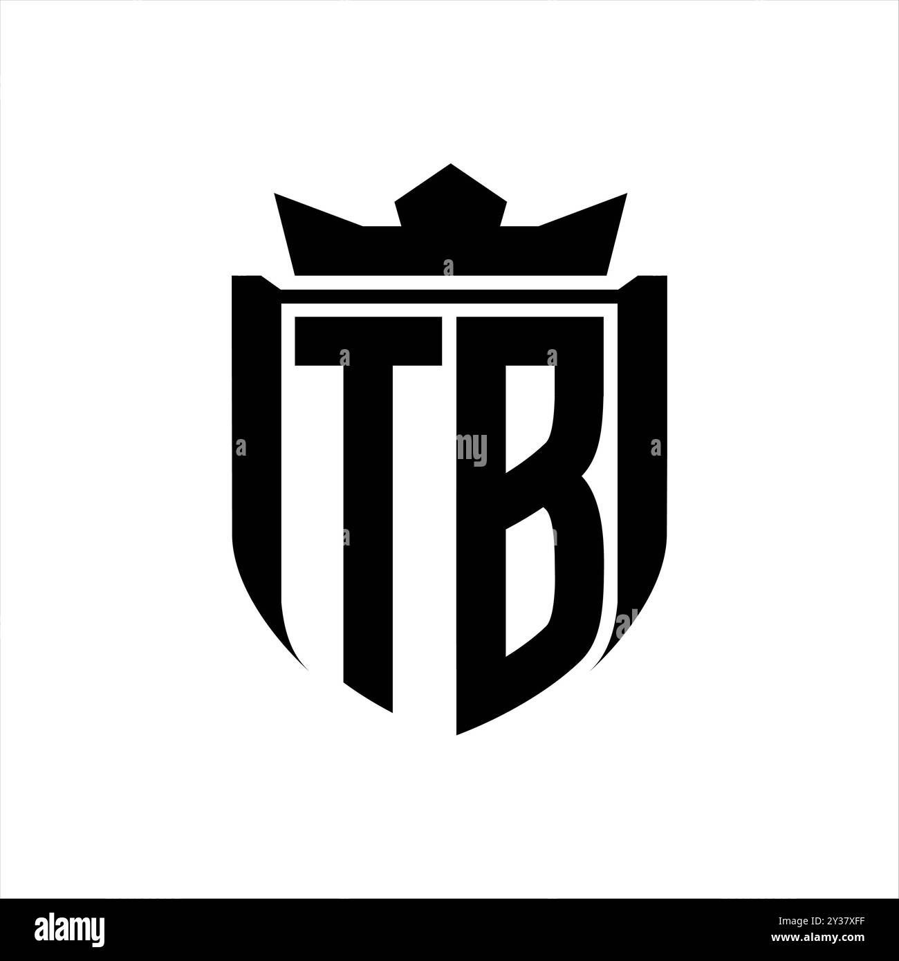 TB Letter logo with shield shape inside shield badge crown on white ...
