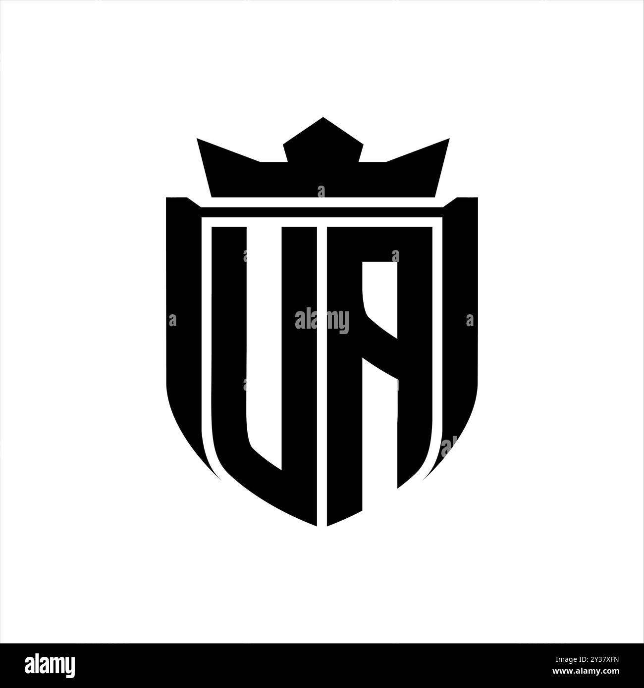 UA Letter logo with shield shape inside shield badge crown on white ...