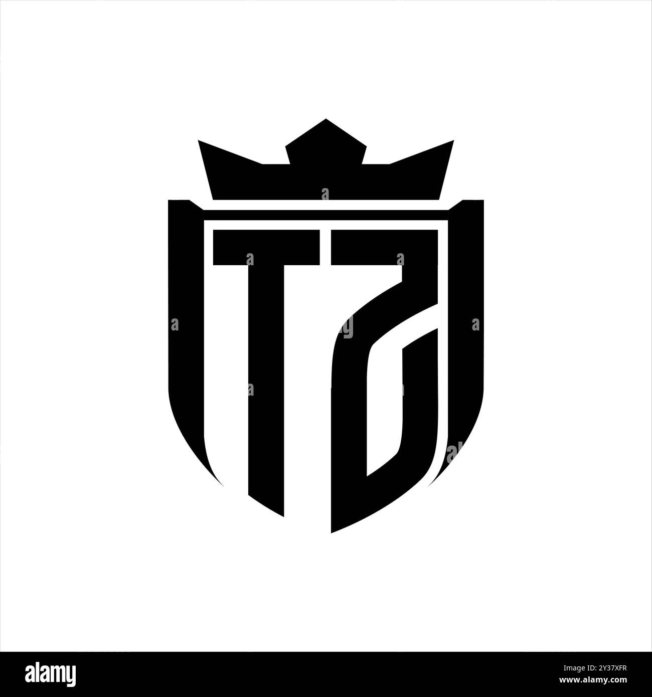 TZ Letter logo with shield shape inside shield badge crown on white background template design ...