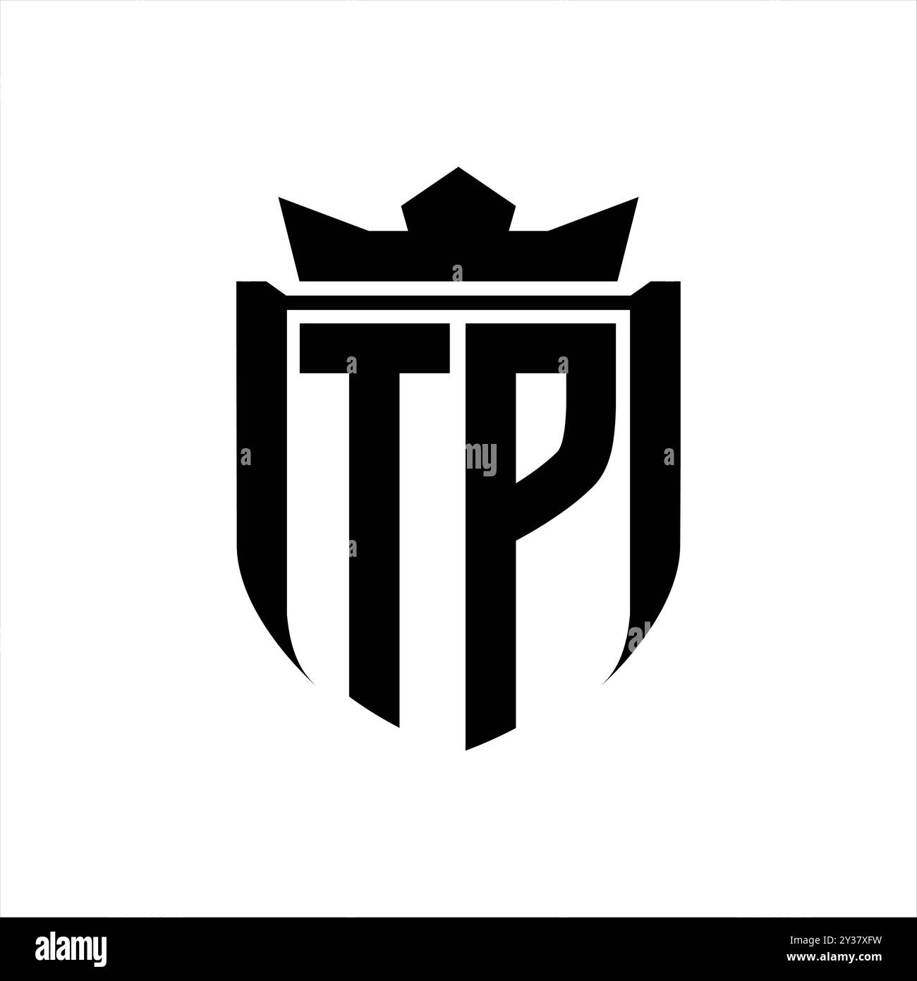 TP Letter logo with shield shape inside shield badge crown on white ...