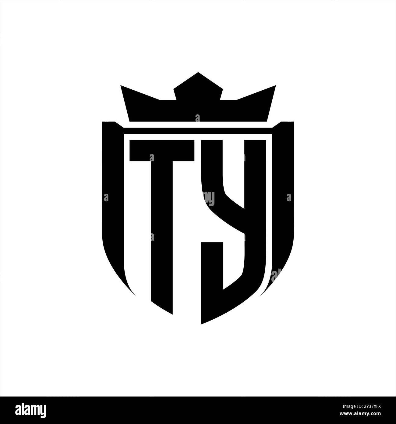 TY Letter logo with shield shape inside shield badge crown on white background template design ...