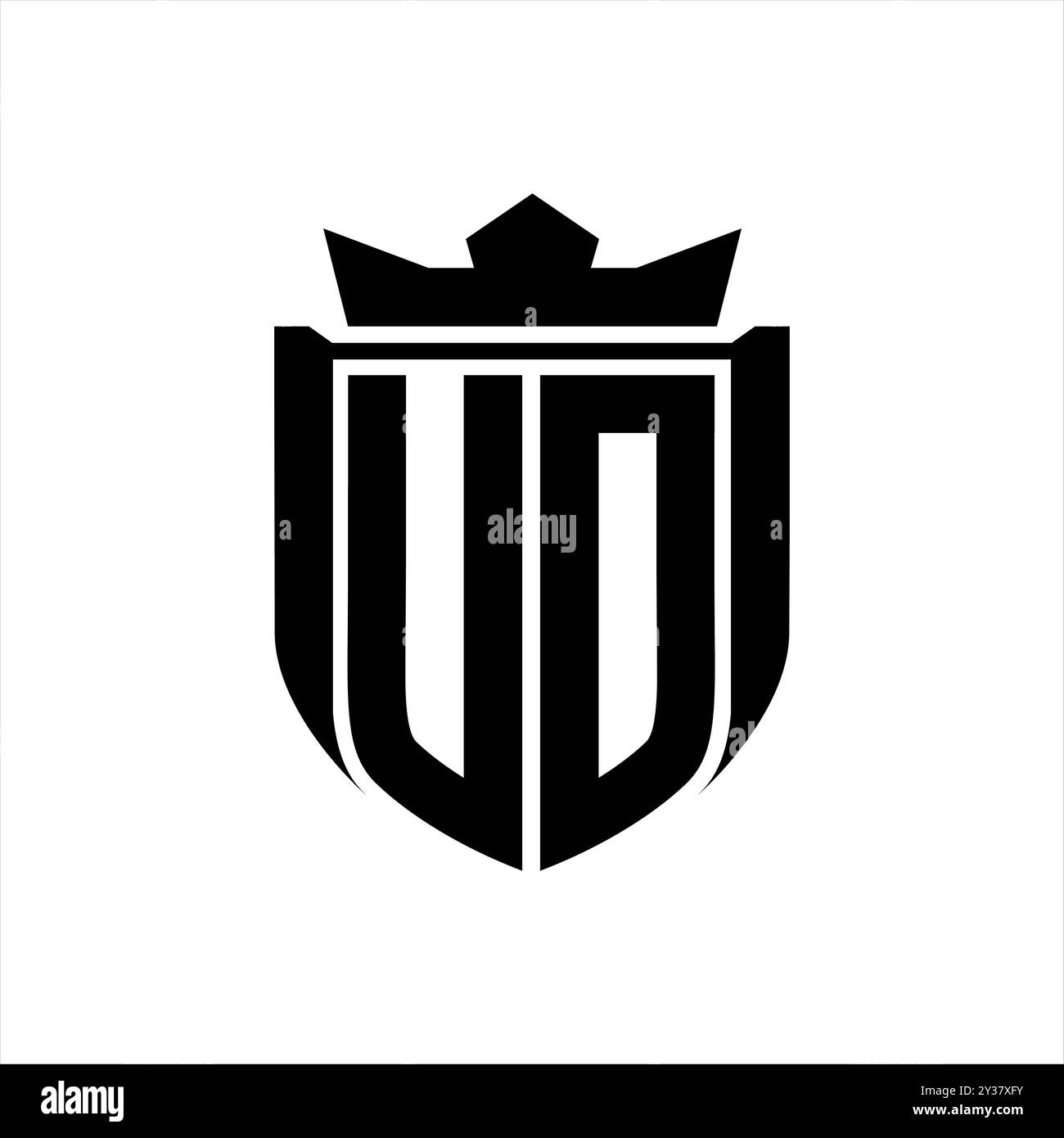 UD Letter logo with shield shape inside shield badge crown on white ...