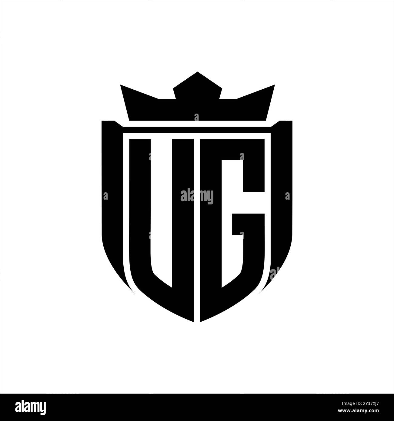 UG Letter logo with shield shape inside shield badge crown on white ...