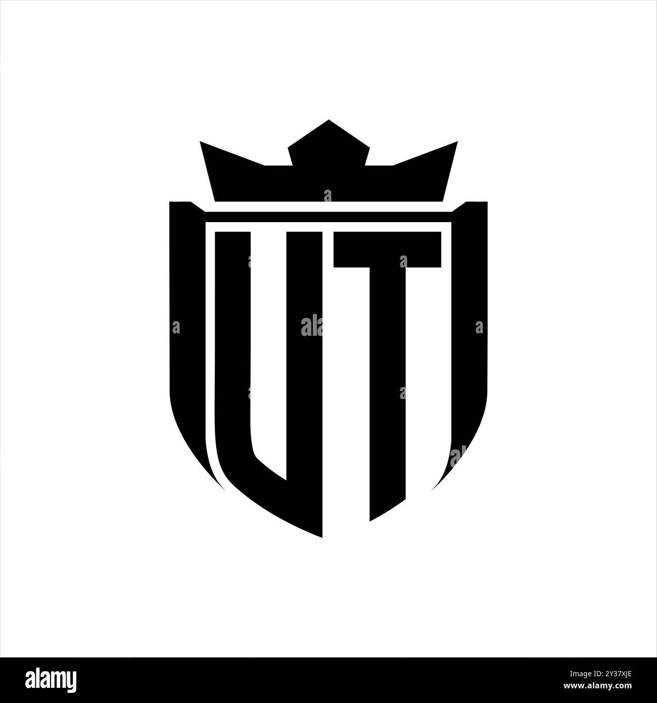 UT Letter logo with shield shape inside shield badge crown on white ...